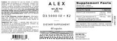 Alex MD PhD D3 5000 IU + K2 (Allergen & Preservative-Free) - 60 Capsules